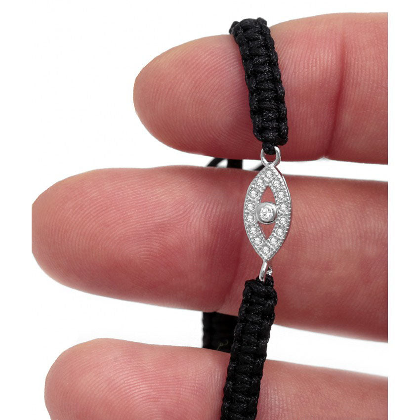 925 Sterling Silver Almond Shape Evil Eye with Adjustable Black Macram ...